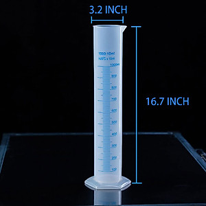 2Pack 1000ml Plastic Graduated Cylinder, Plastic Measuring Cylinder Set, 2-Sided Marking Lab Cylinders, Clear Science Measuring Cylinder for Home and School Science, Laboratory Supplies