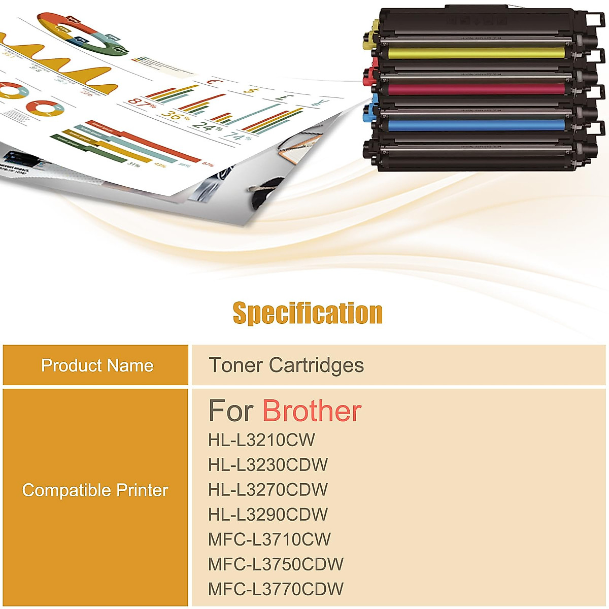 Toner Cartridges Compatible with Brother HL-L3210CW HL-L3230CDW HL-L3270CDW HL-L3290CDW MFC-L3710CW MFC-L3750CDW MFC-L3770CDW, TN-227BK TN-227C TN-227M TN-227Y Toner 4000 Pages (1 Pack Yellow)