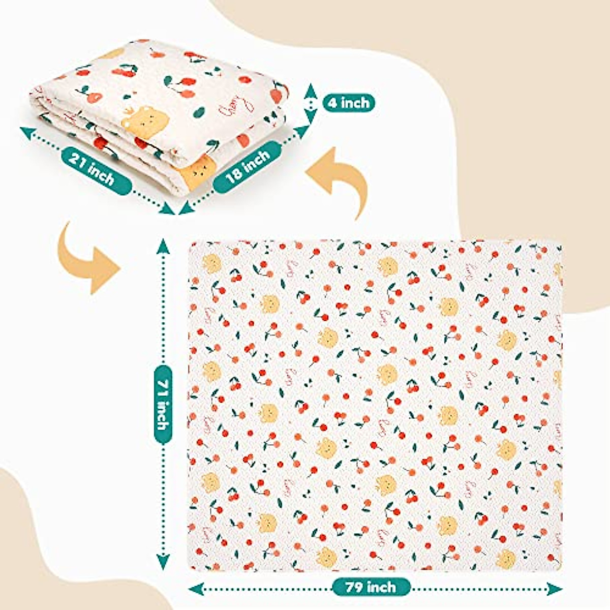 Soft Cotton Baby Play Mat for Babies and Toddlers Tummy Time Mat,Baby Activity Mat for Floor,Foldable Crawling Mat for Indoor & Outdoor Use