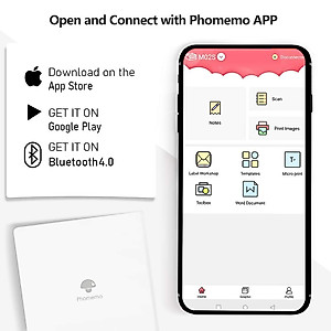 Phomemo M02 Pocket Printer- Mini Bluetooth Thermal Printer with 3 Rolls White Sticker Paper, Compatible with iOS + Android for Learning Assistance, Study Notes, Journal, Fun, Work，White