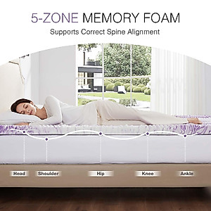 Orcalic 3 Inch Memory Foam Mattress Topper 5-Zone Soft Mattress Pad Pressure Relieve Bed Topper, CertiPUR Certified, Twin Size, Purple