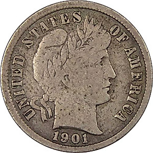 1901 S Barber Dime F Fine 90% Silver 10c US Type Coin SKU:IPC7142