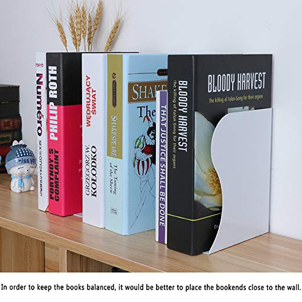 Qualsen Book Ends Adjustable, Expandable Metal Magazine File Binder Book Organizer Holders for Desk, Shelf, Office, Stationery, Book Racks Stands Non-Skid Bookend (Medium, White)