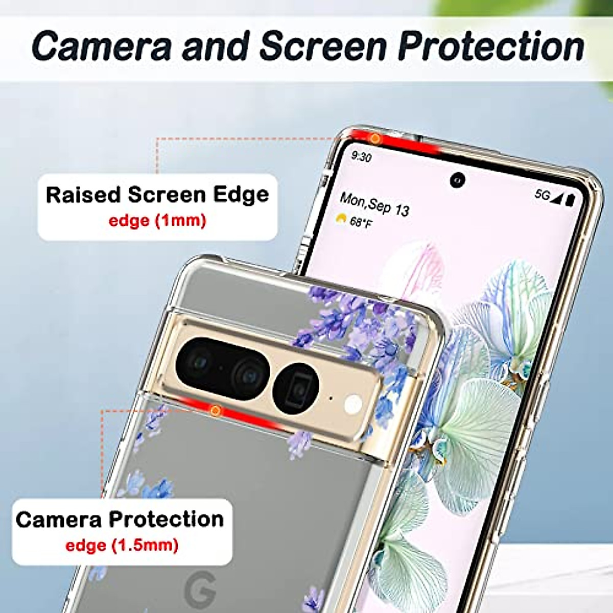 Cute Purple Flower Phone Case for Google Pixel 7 Pro Clear with Lavender Flora Design for Girls Woman, Soft TPU Protective Silicone Slim Case Cover for Google Pixel 7 Pro Lilac