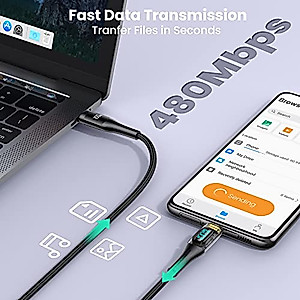 100W USB C to USB C Cable 6.6ft Fast Type C Charger with LED Display PD 5A PD/QC Type C Charging Translucent Cable for Samsung Galaxy S22, iPad, MacBook, Pixel Google, LG and More