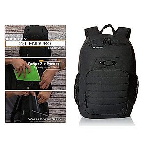 Oakley Men's 25L Enduro 4.0 25L Black/Purple Backpack for Hiking Backpacking Camping + BUNDLE with Designer iWear Water Bottle with Carabiner