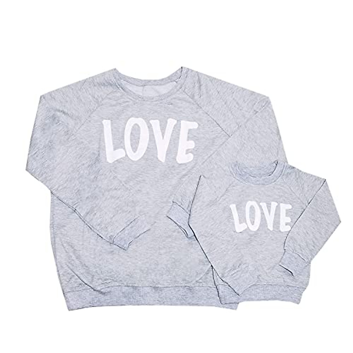 Mommy and Me Love Print Long Sleeve Pullover Tee Tops Family Matching Casual Sweatshirt T-Shirt Clothes Outfits(Grey,Mom/L)