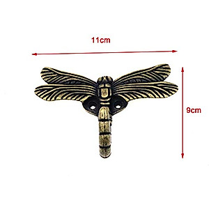 Meprotal 2pcs Antique Dragonfly Wall Mounted Coat Hooks Zinc Alloy Heavy Duty Hangers with Screws for Hanging Towels, Coats, Keys, Bags (Bronze)
