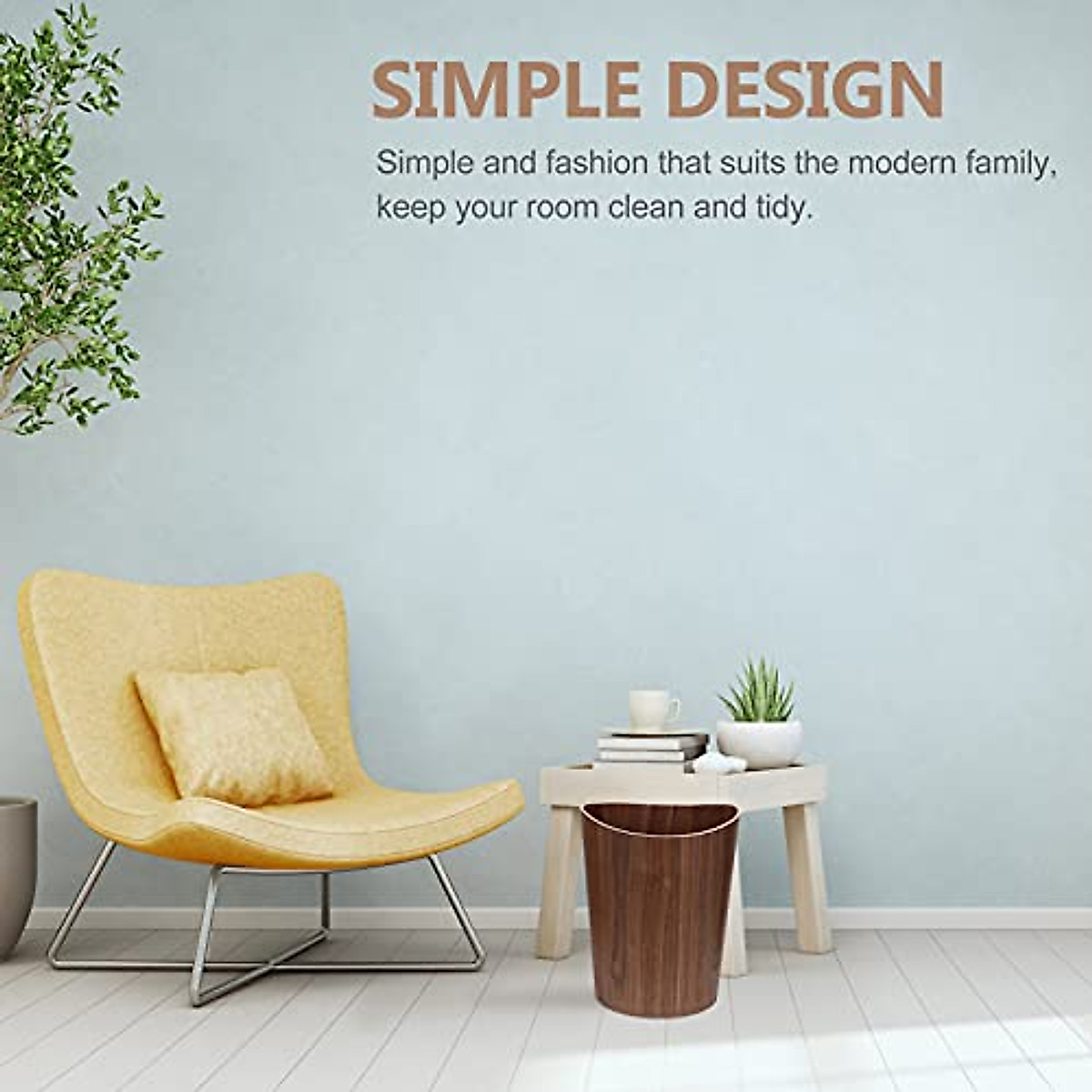 Cabilock Bamboo Wooden Wastebasket Trash Can Vintage Retro Wood Garbage Bin Container Farmhouse Style Trash Can for Home Office