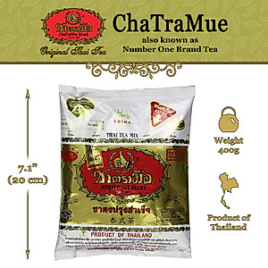 Number One Extra Gold Premium Thai Tea Mix Fine Loose Leaves for Iced Tea, Milk Tea or Boba Tea, Traditional Brand from Thailand with Stronger, Bolder Taste than Regular Thai Tea (14 oz Bag)