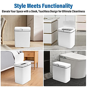 Sayene 4-Gallon Motion Sensor Trash Can Bathroom - Automatic Touchless Bathroom Trash Can with Lid, IPX5 Waterproof, Induction & Vibration Modes - Electric Small Motion Sensor Trash Can for Bathroom