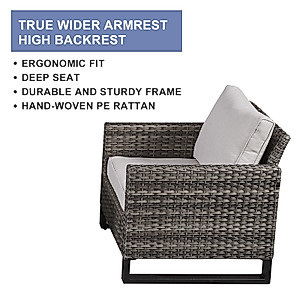 HUMMUH Outdoor Chairs PE Wicker Patio Dining Chairs Set of 2 High Back Metal Frame Porch Chairs with 4 inch Seat Cushions