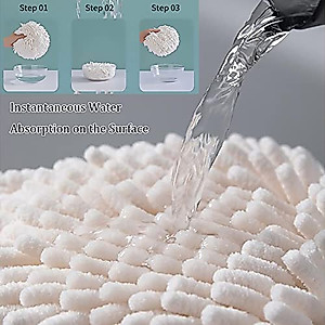 Chenille Quick Dry Hand Towel, 3 Pack Absorbent Bath Hand Puff Towel Balls Hand Fuzzy Towels Kitchen Hanging Bathroom Towels with Loops for Bathroom, Your Kids Hands Fast Drying,Blue ,Pink and Yellow