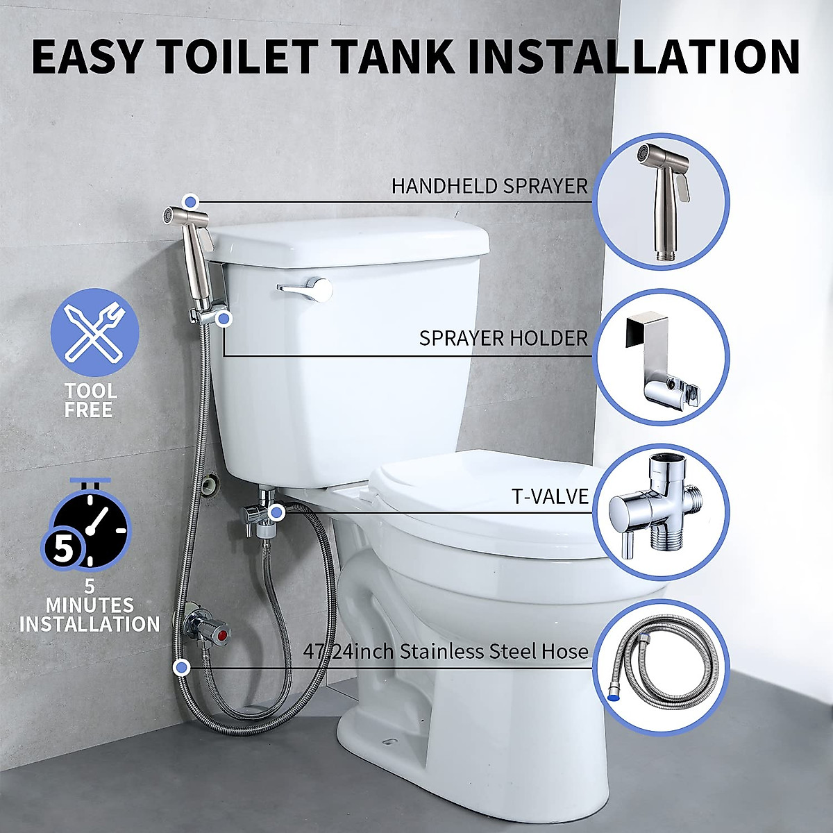 Bidet Sprayer for Toilet,Timewill Stainless Steel Handheld Bidet Bathroom Hand Shower for Muslim Toilet Water Sprayer Jet Spray Cloth Diaper Sprayer Set Pets Shower Feminine Hygiene Cleaning