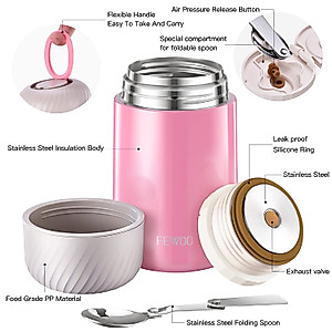 FEWOO Food Jar - 2 Pack 27oz + 20 oz Vacuum Insulated Stainless Steel Lunch Thermos, Leak Proof Soup Containers with Folding Spoon for Hot or Cold Food (Yellow)