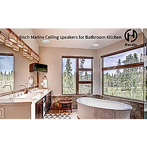 Herdio 4 Inches Waterproof Marine Bluetooth Ceiling Speakers for Bathroom Kitchen Home Outdoor Camper Golf Cart Boat with Flush Mount