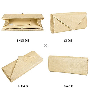 Larcenciel Clutch Purses for Women, Sparkling Envelope Evening Bag with Detachable Chain, Glitter Sequins Metal Formal Handbag Shoulder Crossbody Bag Prom Party Purse Bridal Wedding Clutch Bag(Gold)