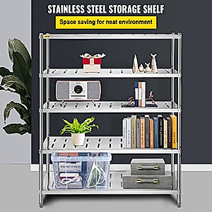 VEVOR Storage Shelf, 5-Tier Storage Shelving Unit, Stainless Steel Garage Shelf, 59.1 x 17.7 x 70.9 inch Heavy Duty Storage Shelving, 661 Lbs Total Capacity with Adjustable Height and Vent Holes