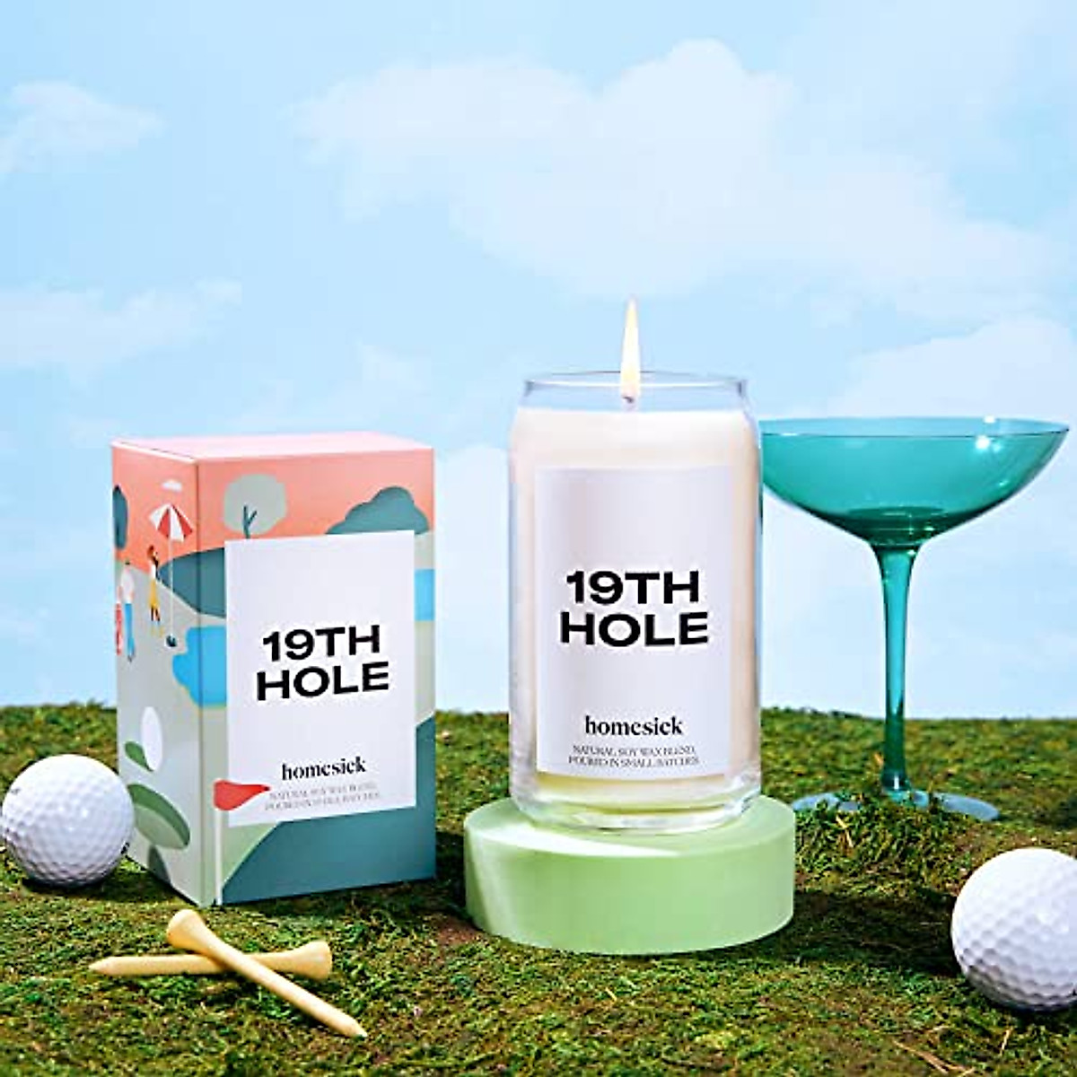 Homesick Premium Scented Candle, 19th Hole - Scents of Sand Dunes, Golden Hops, Amber, 13.75 oz, 60-80 Hour Burn, Gifts, Soy Blend Candle Home Decor, Relaxing Aromatherapy Candle