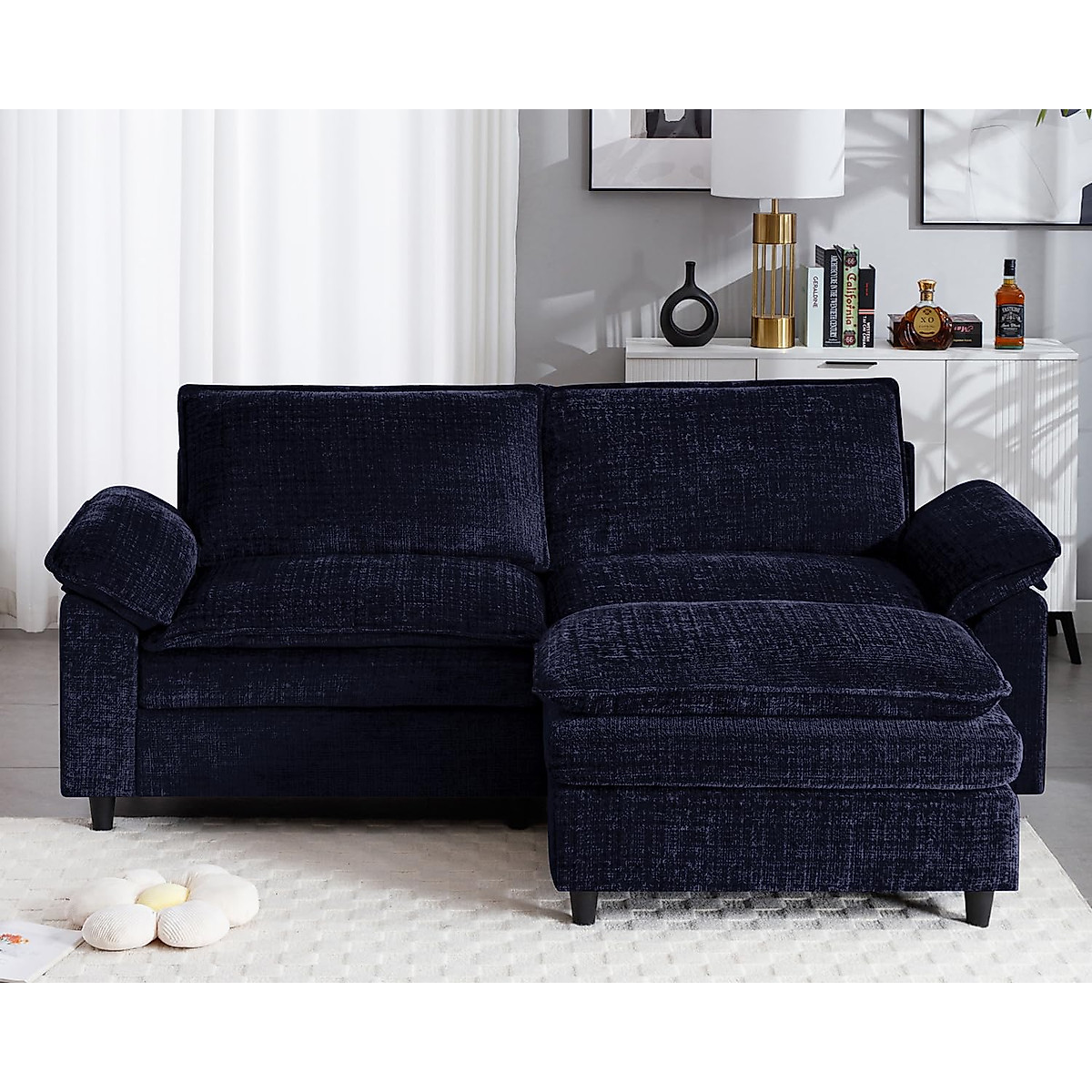 Suheww Cloud Sofa sectional Modular Loveseat Sofa couches, 86.6" Modern 2-Seat Convertible Loveseat Sofa with Ottoman, Comfy L-Shaped Extra Deep Seat Sofa Couch for Living Room Apartment（Blue