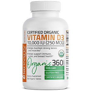 Bronson Vitamin D3 10,000 IU (250 mcg) Immune Support, Healthy Muscle Function & Bone Health, High Potency Organic Non-GMO Vitamin D Supplement, 360 Tablets
