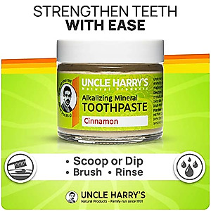 Uncle Harry's Pack of 2 Cinnamon Remineralizing Toothpaste | Natural Whitening Toothpaste Freshens Breath & Promotes Enamel | Vegan Fluoride Free Toothpaste (2 Pack of 3oz Jars)
