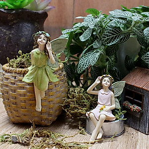 Flower Fairy Pixie Miniature Garden Fairies Statue Figurines Resin Garden Ornaments Micro Landscape Home Garden Lawn Yard Decorations (A)