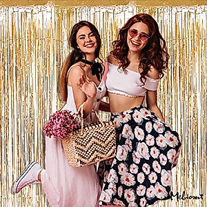 4 Pack Champagne Gold Fringe Curtain Backdrop, 3.2Ft x 9.8Ft Metallic Tinsel Foil Fringe Streamers Curtains Background for Photo Booth Birthday Baby Shower Party Wedding Graduation Decorations