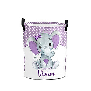 Custom Elephant Purple Laundry Hamper Personalized Laundry Basket with Name Storage Basket with Handle for Bathroom Living Room Bedroom