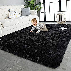 TWINNIS Super Soft Shaggy Rugs Fluffy Carpets, 4x5.9 Feet, Indoor Modern Plush Area Rugs for Living Room Bedroom Kids Room Nursery Home Decor, Upgrade Anti-Skid Durable Rectangular Fuzzy Rug, Black