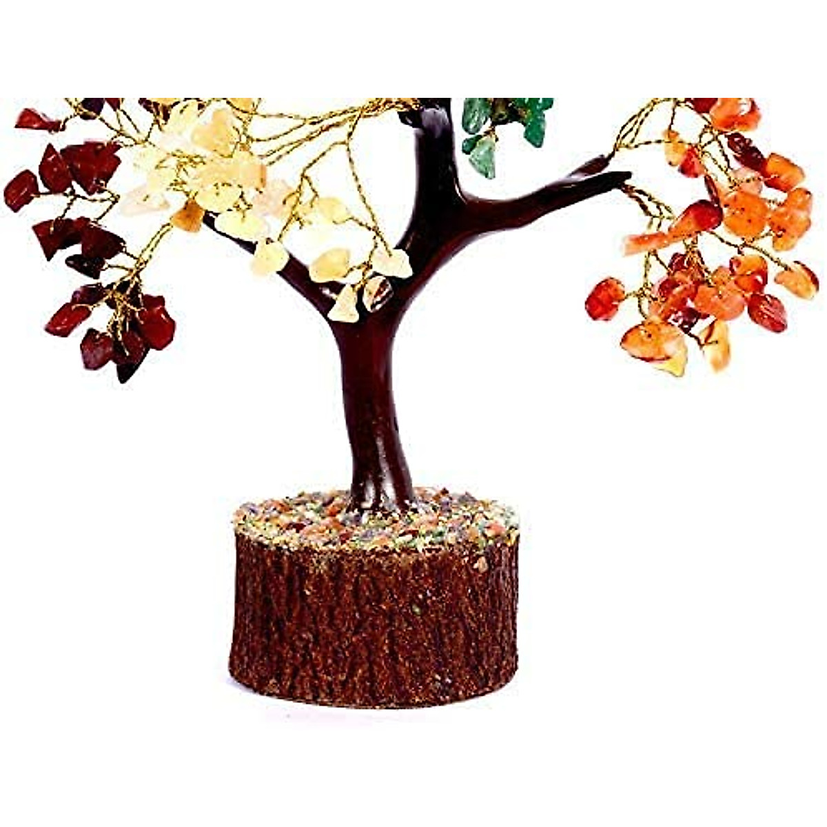 Shawn Seven Chakra Natural Healing Gemstone Bonsai Fortune Money Tree for Good Luck, Wealth & Prosperity Office Decor Spiritual Gift (with Golden Wire and 300 Beads) Size 10-12 Inches, Golden,natural