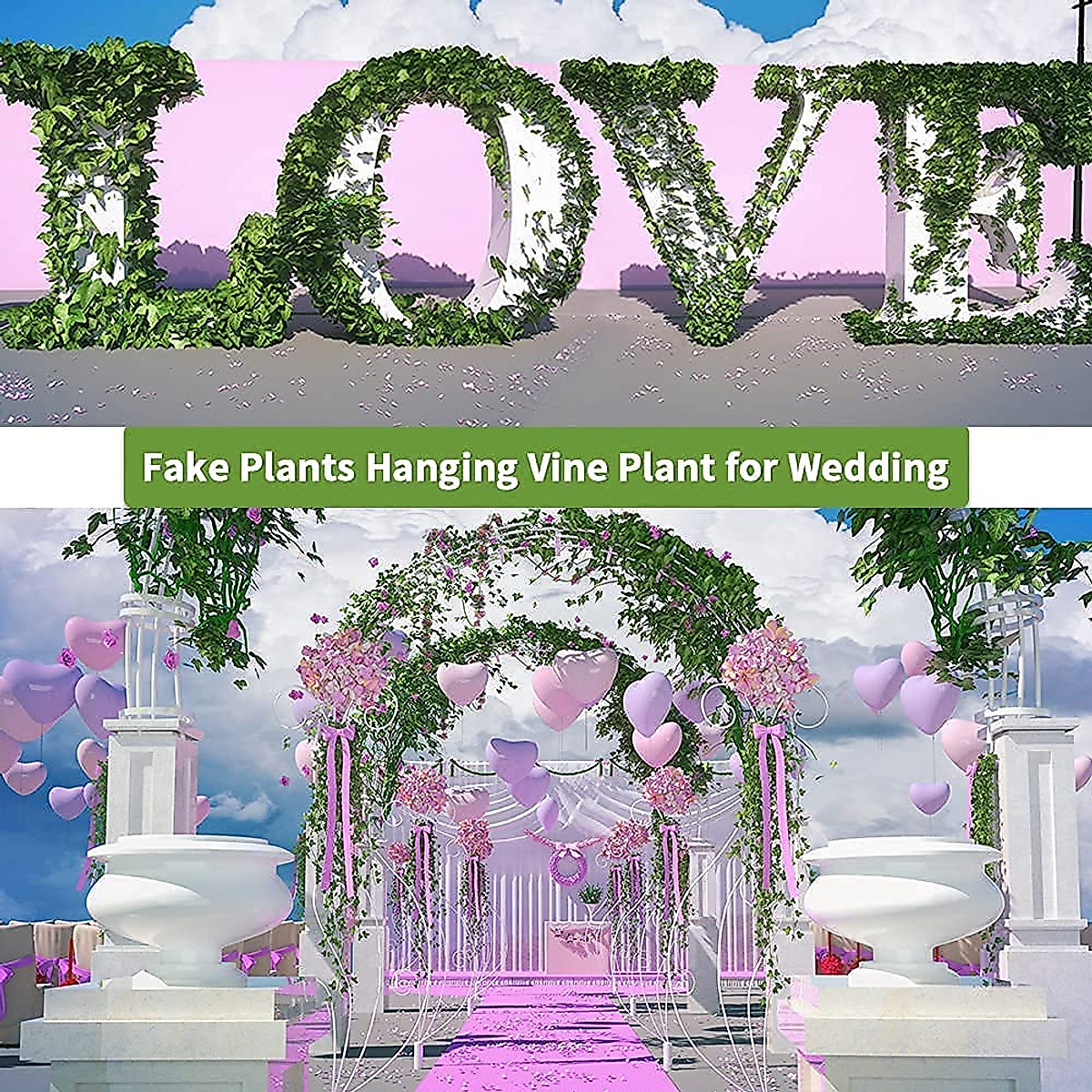 QKUI Fake Ivy-12 Pcs 79.08Feet/Each 6.59ft Artificial Ivy Leaf Plants，Silk Ivy Garland Greenery Artificial for Party Garden Outdoor Wedding Wall for Home, Birthday, Party Decoration (Ivy Leaf)