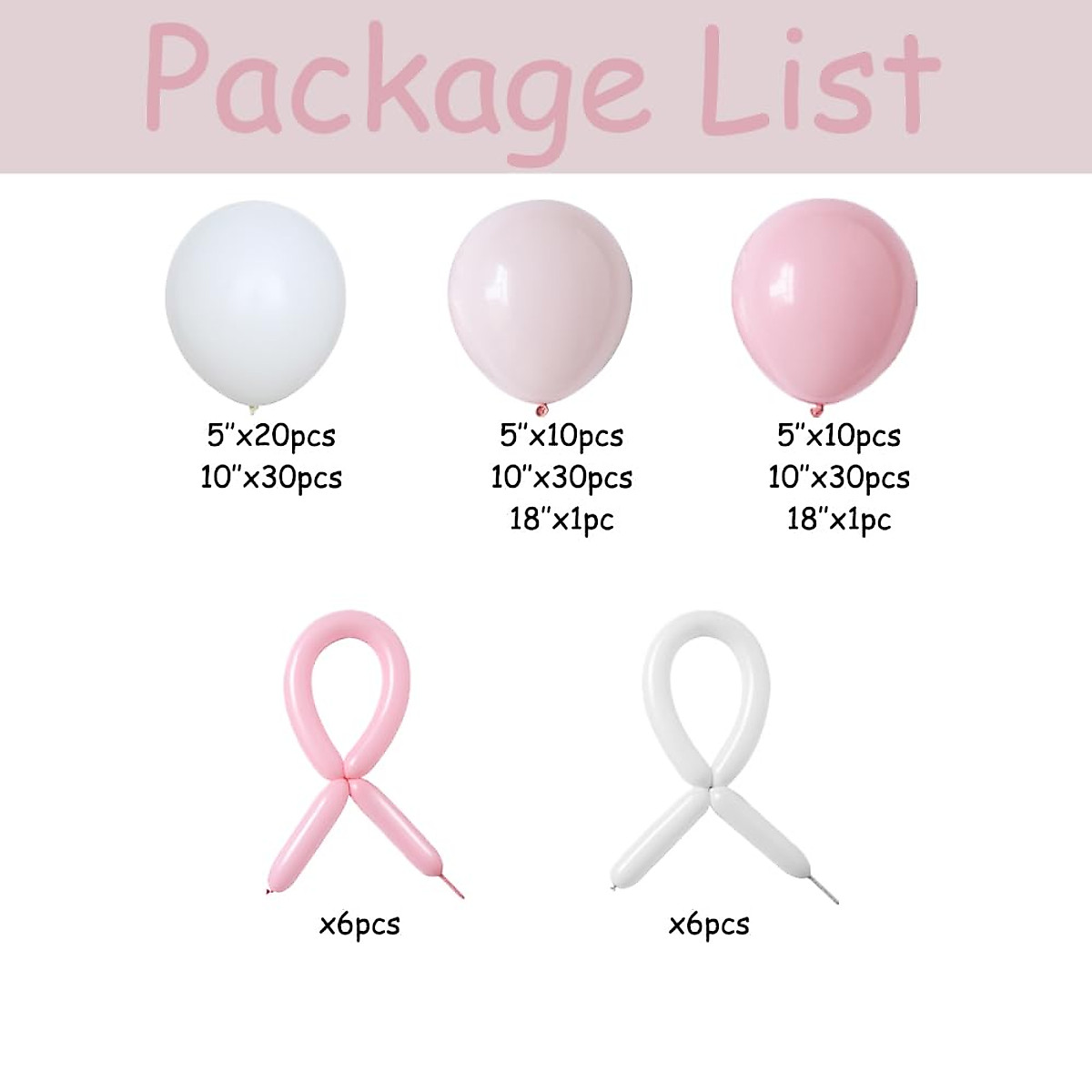 Pink Balloon Arch Kit 144PCS Pink and White Balloon Garland with Bowtie Long Balloon for Pastel Pink Bow Princess Bridal Shower Engagement Bachelorette Birthday Party Decorations