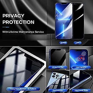 TOCOL [2+2 Pack Compatible with iPhone 13 Pro 5G 6.1'' - 2 Pack Privacy Screen Protector Tempered Glass and 2 Pack Camera Lens Protector, Bubble Free, Case Friendly, Installation Frame [Anti-Spy]