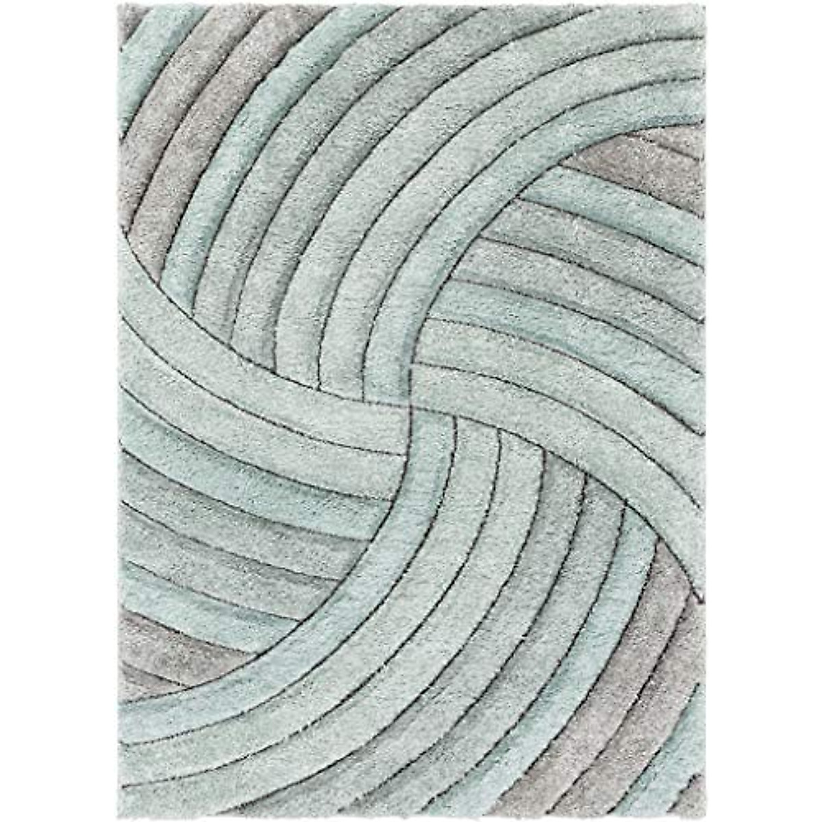 Well Woven Tilly Light Blue Geometric Stripes Thick Soft Plush 3D Textured Shag Area Rug 5x7 (5'3" x 7'3")