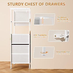 GipGiper 2 Tier Bookshelf with 4 Drawer, Tall Bookcase with Shelves, Wood and Metal Book Shelf Storage Organizer, Book Organizer Shelves for Bedroom, Living Room