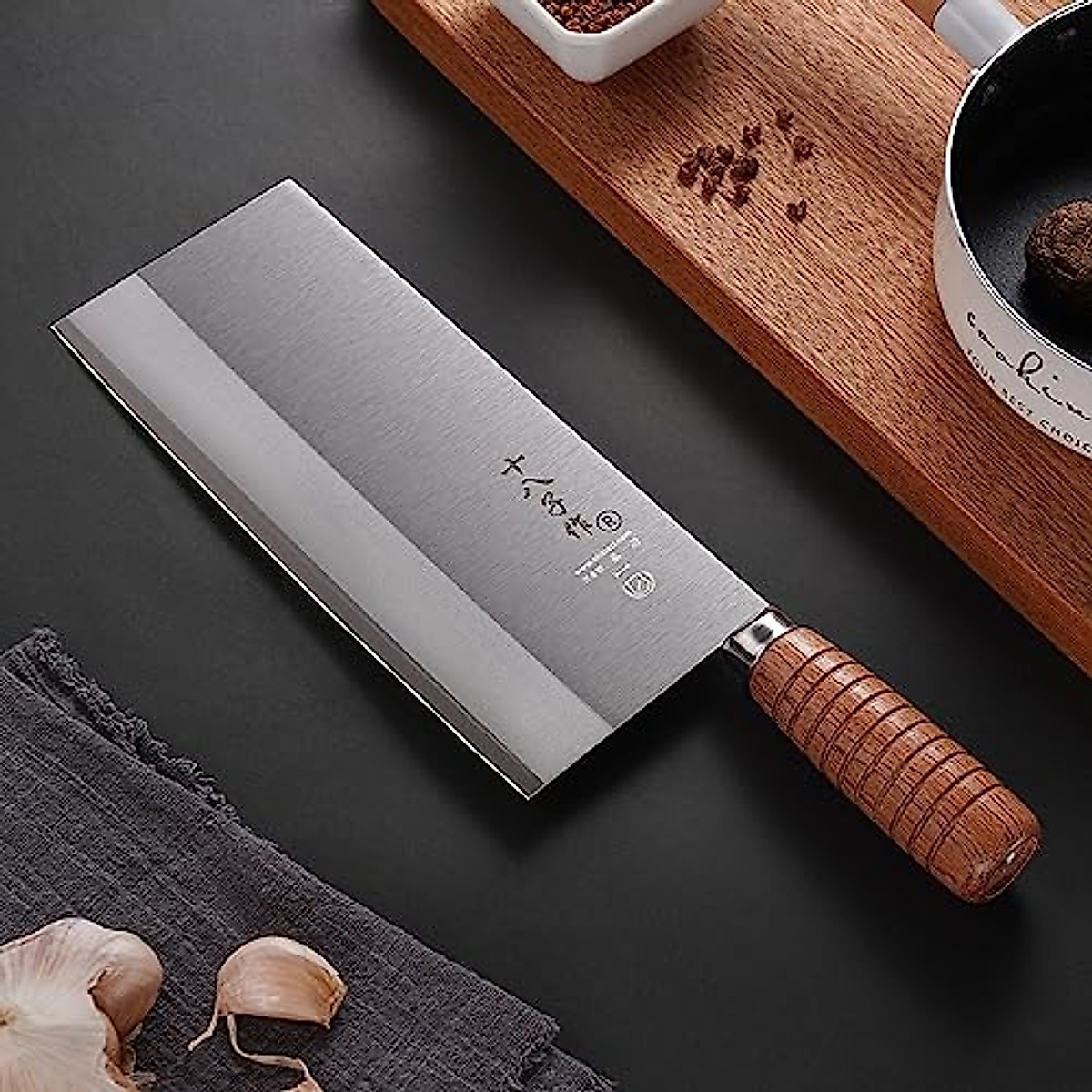 SHI BA ZI ZUO Kitchen Knife Professional Chef Knife Stainless Steel Vegetable Knife Safe Non-stick Finish Blade with Anti-slip Wooden Handle (9 inch)
