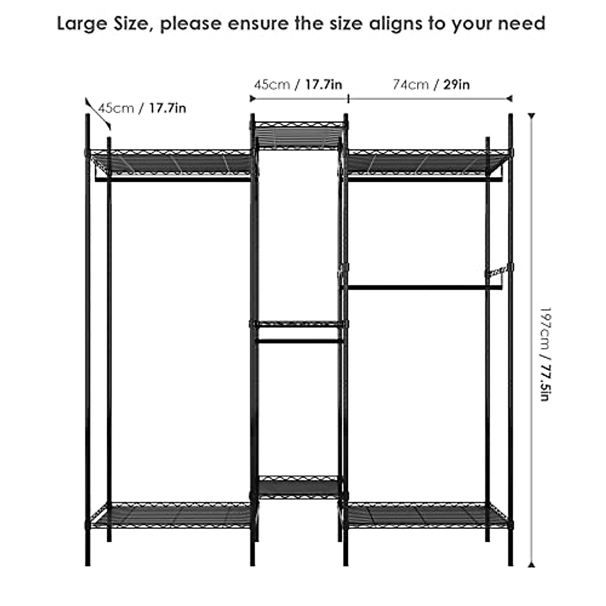 finetones Wire Garment Rack, Multi-Purpose Wire Clothes Rack with 5-Tire Storage Shelf, Heavy Duty Freestanding & Adjustable Wardrobe Closet With Large Metal Shelves For Hanging Clothes, Shoes