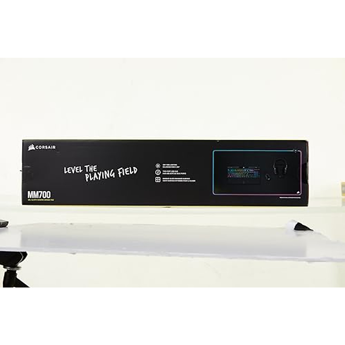 Corsair MM700 RGB Extended 3XL Cloth Gaming Mouse Pad/Desk Mat - Massive 1,220mm x 610mm (48” x 24”) Cloth Surface, 360° Three-Zone RGB Lighting, Two USB Ports - Black