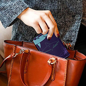 Seamless Yellow Purple Turquoise Swimming Sharks on Dark Credit Card Coin wallet, Key Change Organizer Zipper Purse Compact Clutch Pouch Pocket, RFID Blocking Women Leather Card Holder