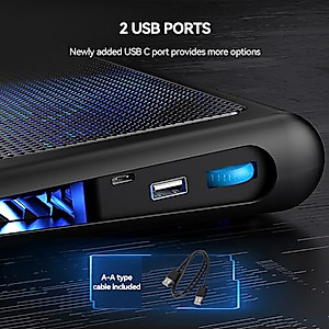 TECKNET Laptop Cooling Pad, 12"-15.6" Laptop Cooler, Gaming Cooling Pad Stand, Wind Speed Adjustable, 2 USB Powered Fans Cooling Pad for Laptop Within 16 Inch (Blue)