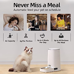 ROJECO Automatic Cat Feeders, 4L Cat Food Dispenser with Meals and Portion Programmable，Detachable Body Design for Cleaning, Dual Power Supply and Low Food Alarms, Auto Timed Feeder for Cats and Dogs