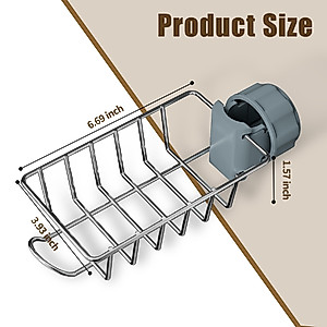 Aexbxoa Kitchen Sink Faucet Organizer, Sponge Holder for Kitchen Sink, Adjustable Detachable Stainless Steel Faucet Rack for Bathroom, Scrubbers, Soap