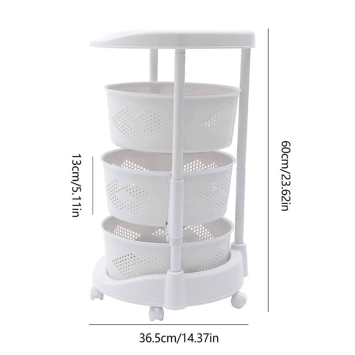YIYIBYUS Rotating Kitchen Storage Rack 3 Tier, 180° Rotating Fruit and Vegetable Storage Baskets with Casters Multi-Layer Storage Shelves for Kitchen, Bedroom, Bathroom, Laundry Room, Garage(3-Layer)