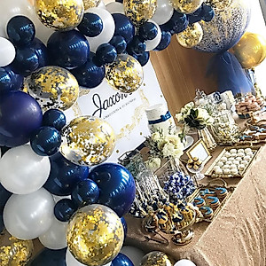 PartyWoo Navy Blue Gold Balloons, 40 pcs Latex Balloons, Navy Blue Balloons, Gold Confetti Balloons and Metallic Gold Balloons, Party Balloons for Navy Blue and Gold Wedding, Navy Gold Baby Shower