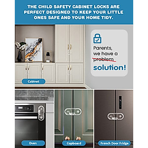 Child Safety Cabinet Locks, Baby Proofing Locks for Cabinets, 10 Pack DUOSI No Screws and Magnets Refrigerators Locks Child Proofing Baby Locks for Kitchen Cabinets and French Door Fridges