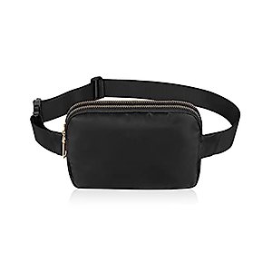 Sindax Small Black Fanny Packs for Women Waterproof Chest Pack Belt Bag with Adjustable Fashion Hip Bum Bag for Travel Workout Running Hiking