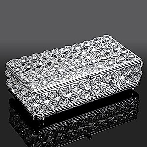 ELLDOO Crystal Jewelry Box Rectangle Trinket Organizer Earrings Rings Box Treasure Box Storage Home Decor Accent Decorative Box with Lid for Valentine Wedding Christmas Birthday Gift, Silver