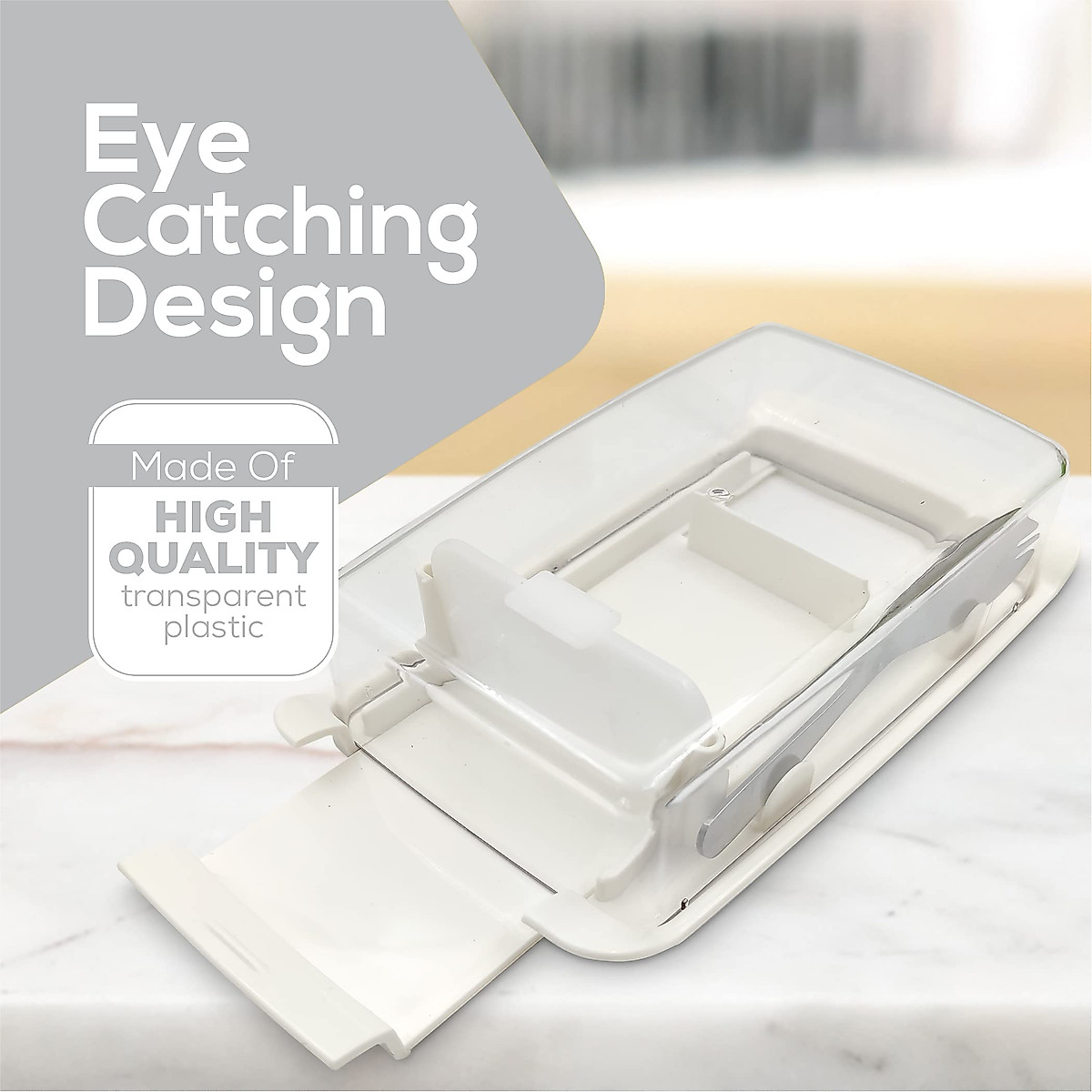 izoi-Plastic Butter Dish with Lid for Countertop and Refrigerator-Butter Keeper, Holder, Tray, Container and Storage Set with Flip-Top, Wide, Small, Covered Design, Food Safe, Dishwasher Safe