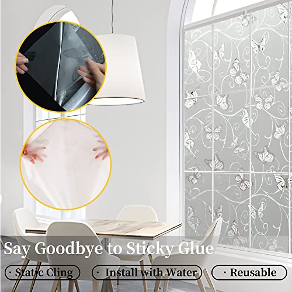 DKTIE Static Cling Decorative Window Film with Installation Tools, Non Adhesive Privacy Film, Window Privacy Film Decorative Butterflies, Window Film Frosted Glass (01, 17.7 x 78.7 Inch)
